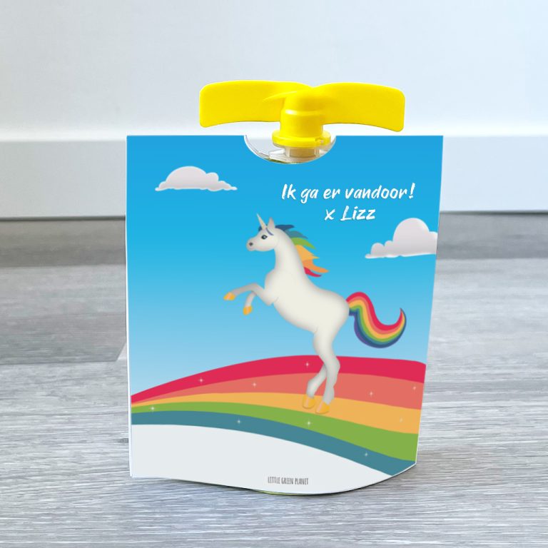 Knijpfruit traktatie wikkel, unicorn - Printable - Little green planet