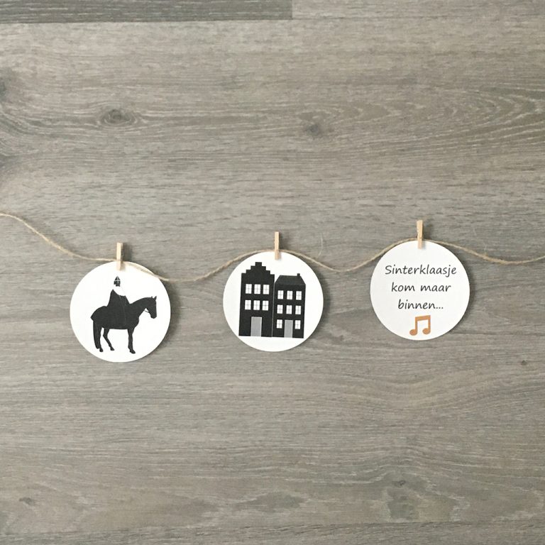 DIY Sinterklaas slinger zwart-wit - 35 ronde kaartjes - PDF printable ...