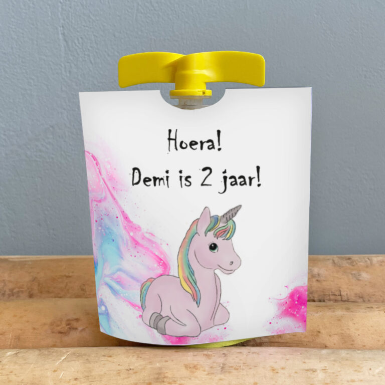 Knijpfruit traktatie wikkel, unicorn - Printable - Little green planet