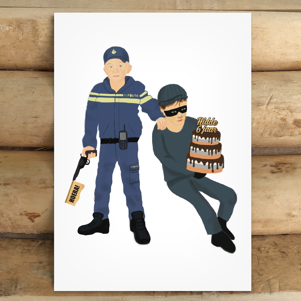 Politie traktatie kaart - Politieagent en taarten boef - Printable ...